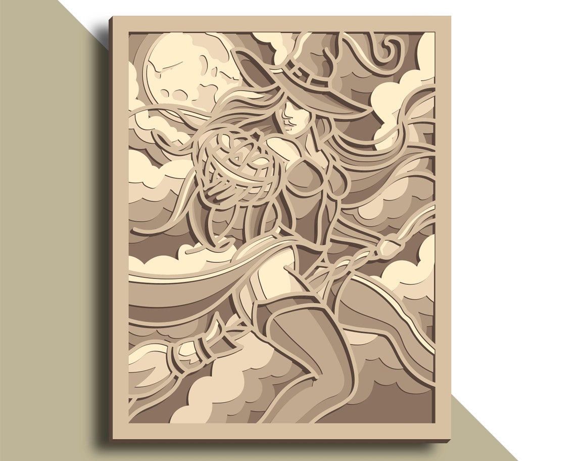 Witch 3D Multilayer SVG/ Witch Zentangle Cut File/ 3D Layer/ - Etsy
