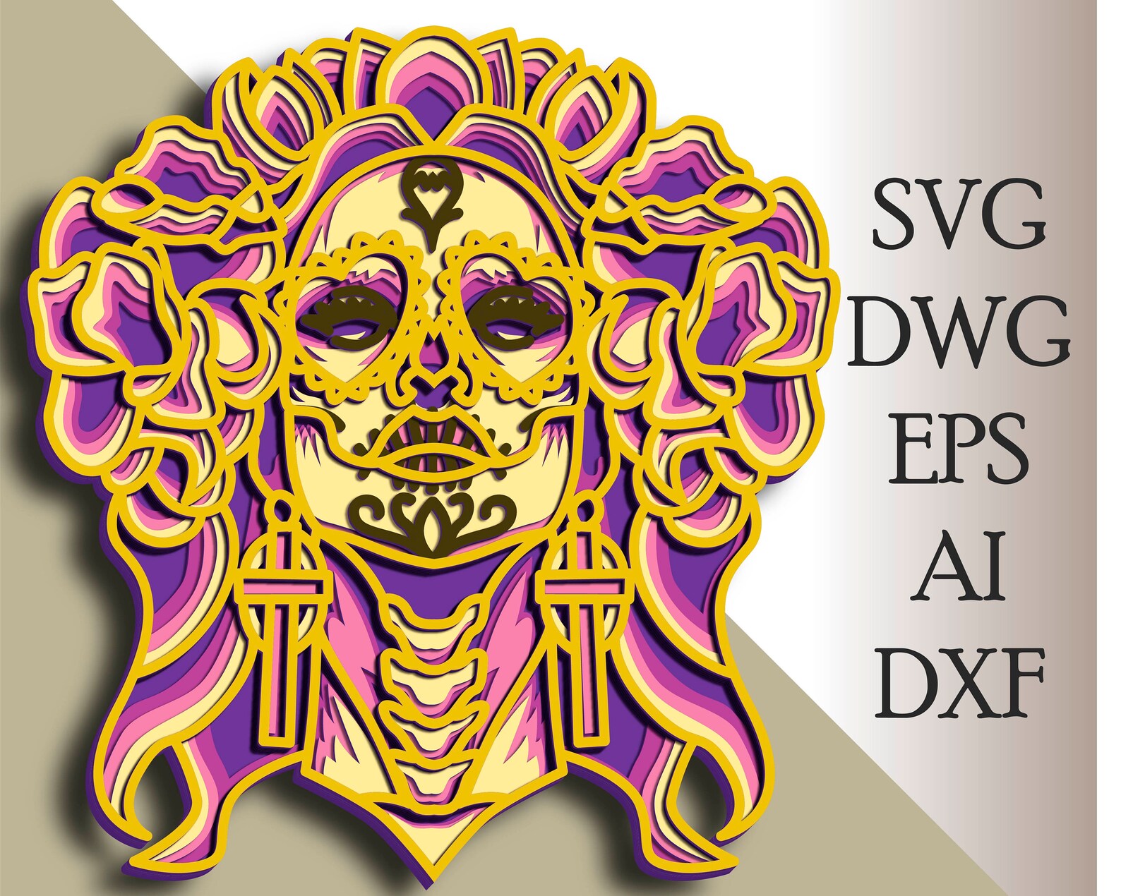 Sugar Skull Multilayer SVG/ Skull Mandala Cut File/ 3D Layer/ - Etsy