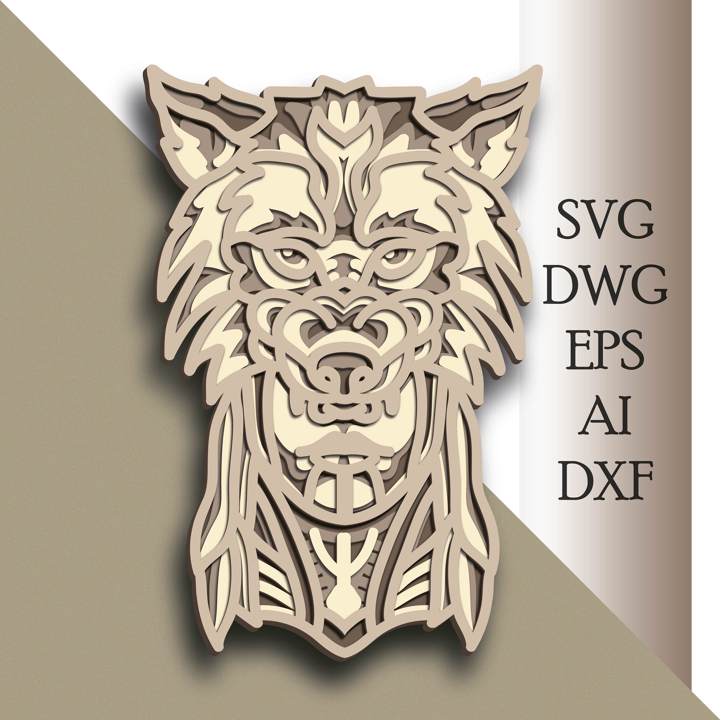 Drawing & Illustration Wolf multilayer SVG/ Wolf cut file/ 3D layer ...