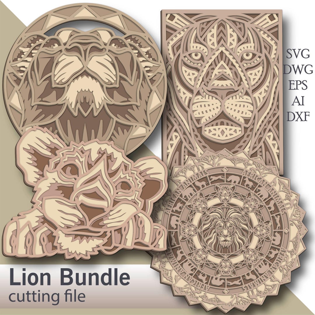 Lion Bundle Multilayer Svg/ Lion Bundle Laser Cut File/ 3D Layer ...