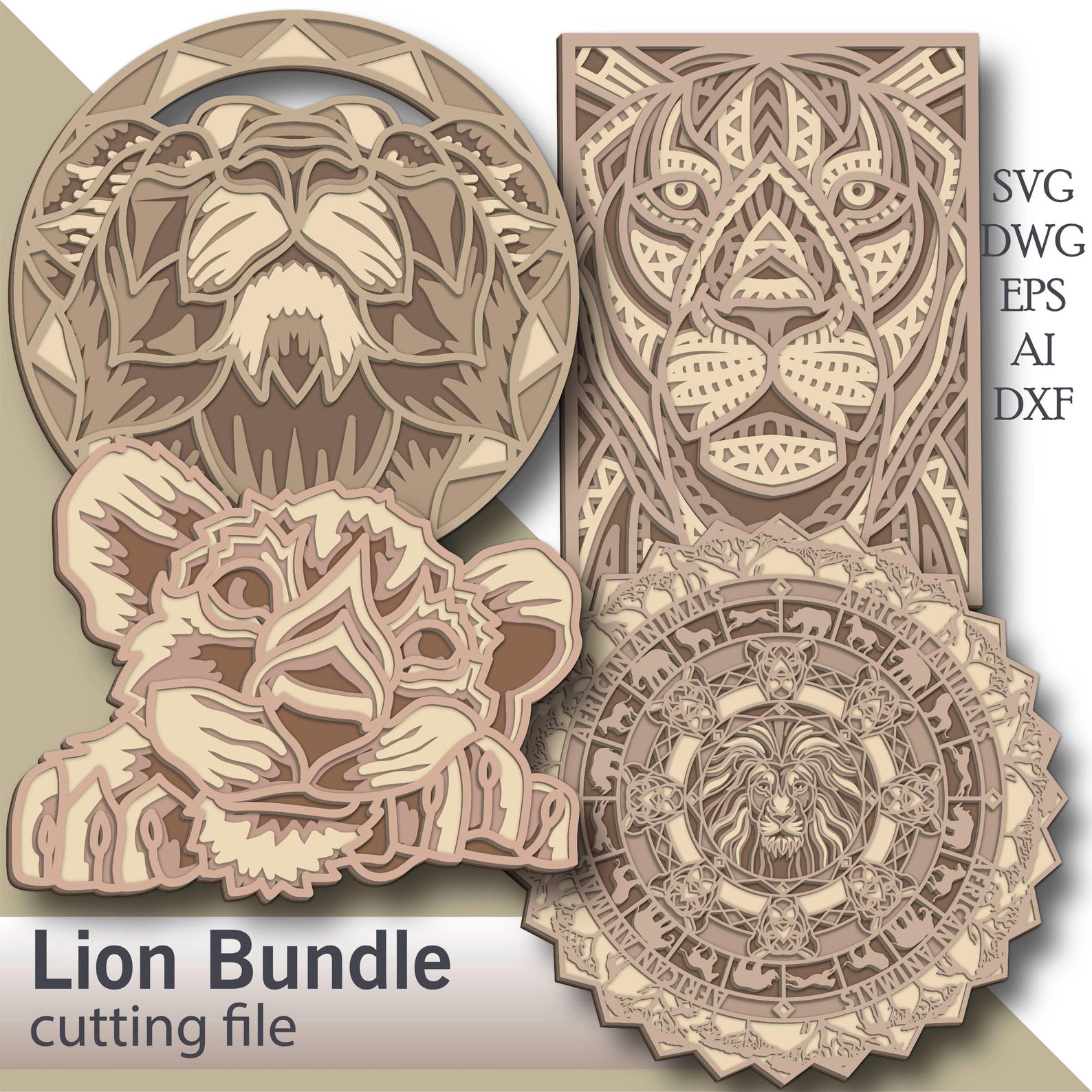 Lion Bundle Multilayer Svg/ Lion Bundle Laser Cut File/ 3D Layer ...