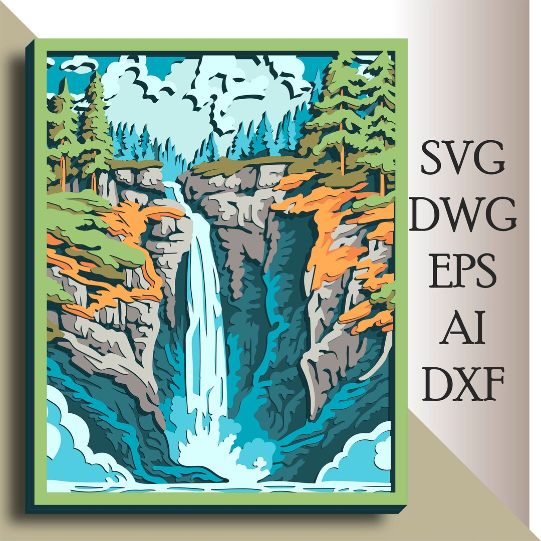 Waterfall Multilayer SVG/ Landscape Cut File/ 3D Layer/ Plywood Cutting ...