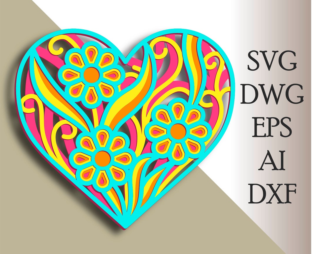 Heart Flower Multilayer SVG/ Heart Flower Cut File/ 3D Layer/ Plywood ...