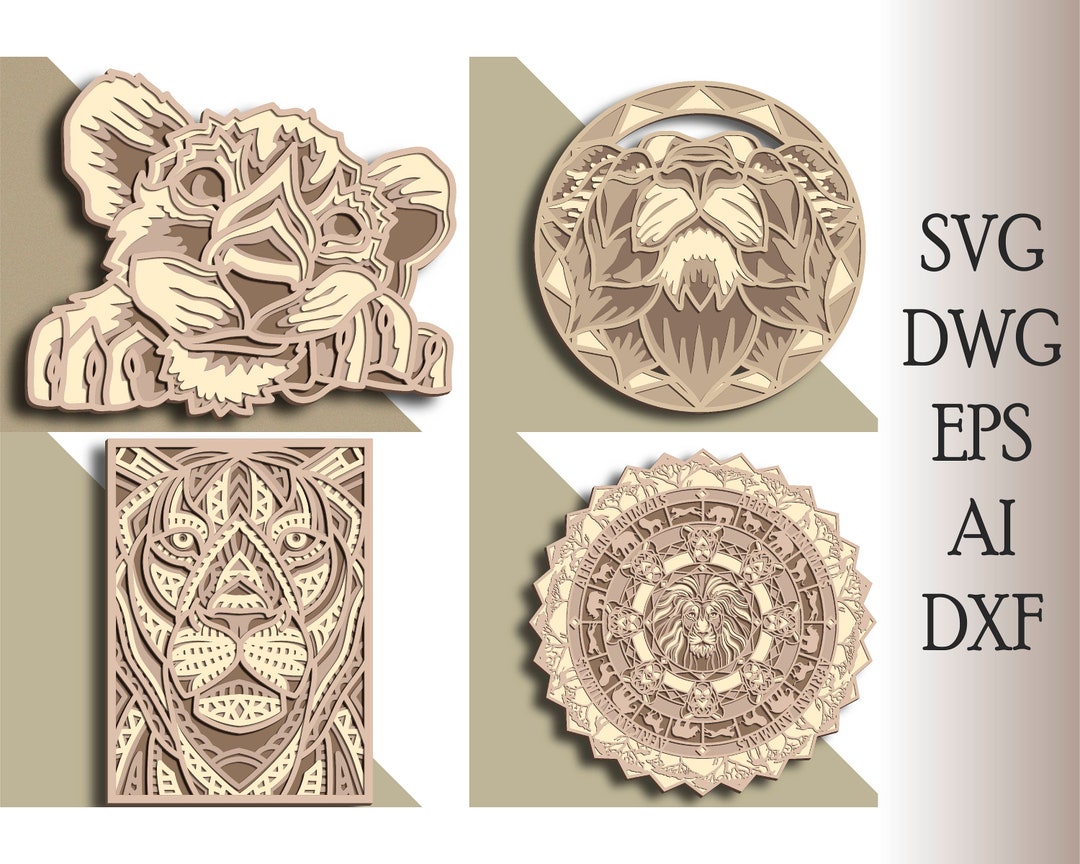 Lion Bundle Multilayer SVG/ Lion Bundle Cut File/ 3D Layer/ Plywood ...