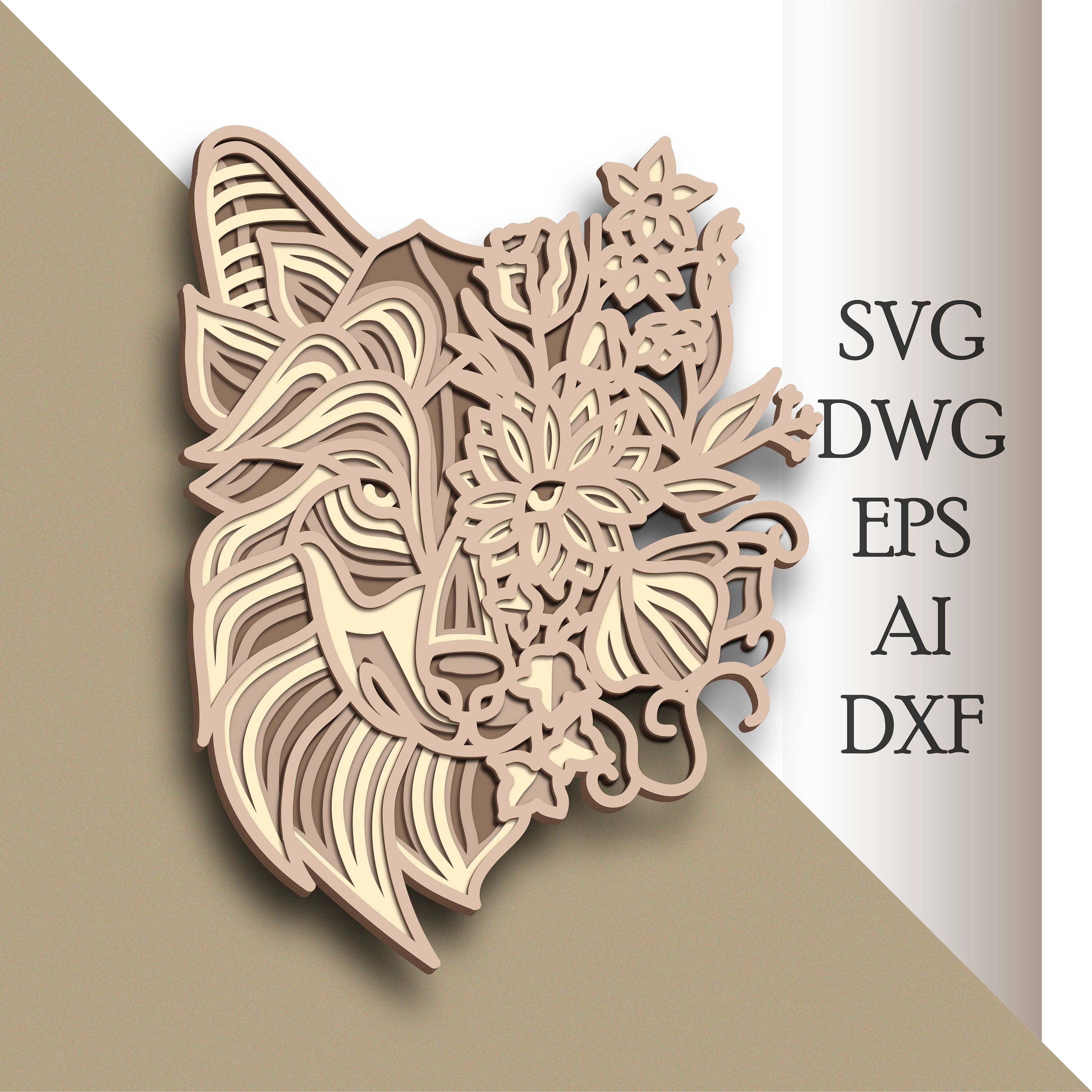Drawing & Illustration Wolf multilayer SVG/ Wolf cut file/ 3D layer ...