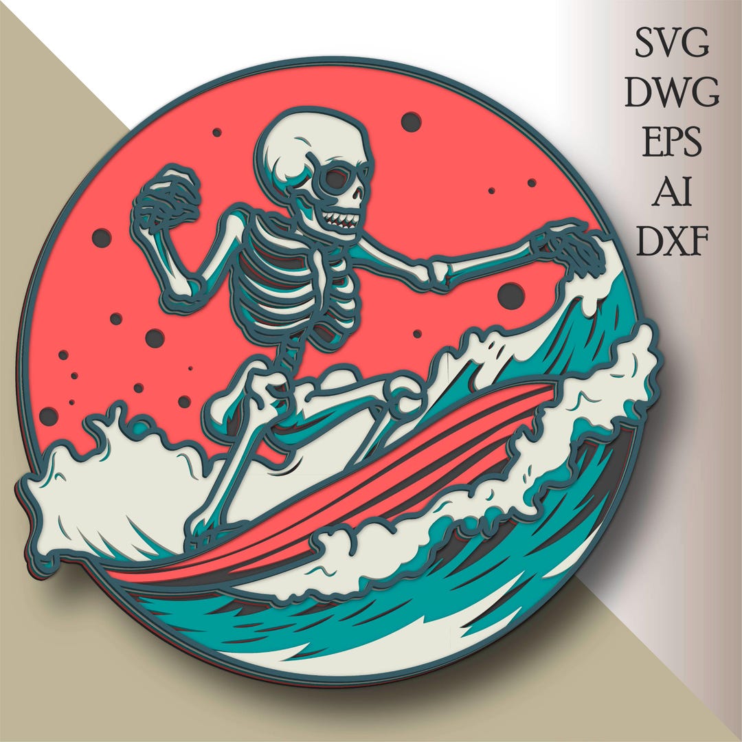 Surfing Skeleton Multilayer SVG/ Surfing Cut File/ 3D Layer/ Plywood ...