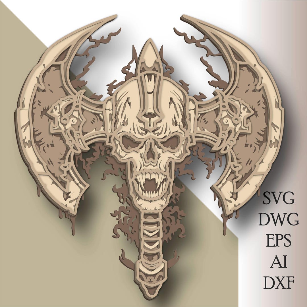 Ax Skull Multilayer SVG/ Ax Cut File/ 3D Layer/ Plywood Cutting/ Paper ...