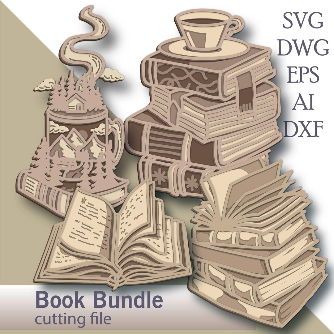 Book Bundle Multilayer Svg/ Book Bundle Cut File/ 3D Layer/ Plywood ...