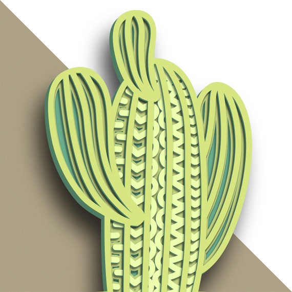 Digital Cactus multilayer SVG/ Cactus cut file/ 3D layer/ Plywood ...