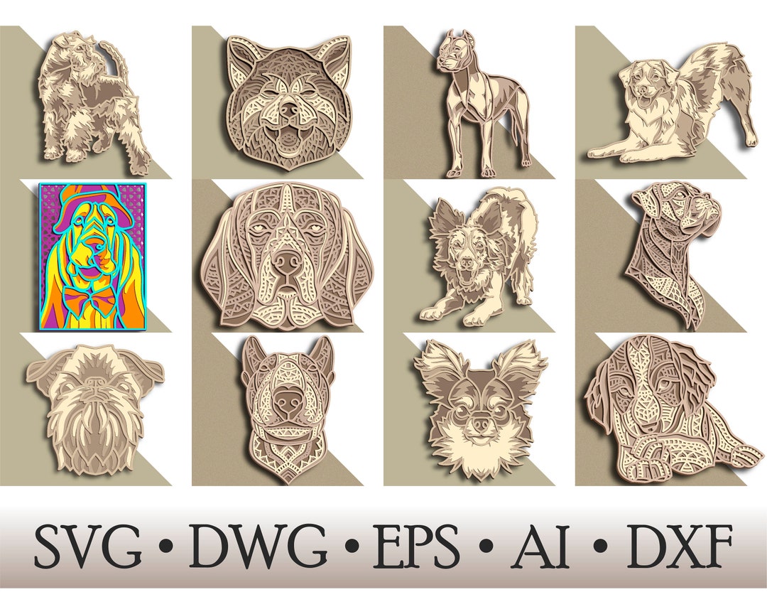 Dog Bundle Multilayer SVG/ Dog Bundle Cut File/ 3D Layer/ Plywood ...