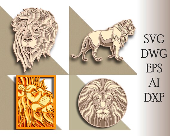 Lion Bundle Multilayer SVG/ Lion Bundle Cut File/ 3D Layer/ - Etsy