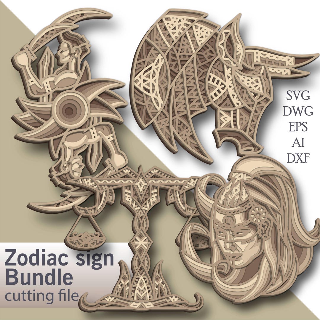 Zodiac Sign Bundle Multilayer SVG. Laser Cut File. Layer Construction ...