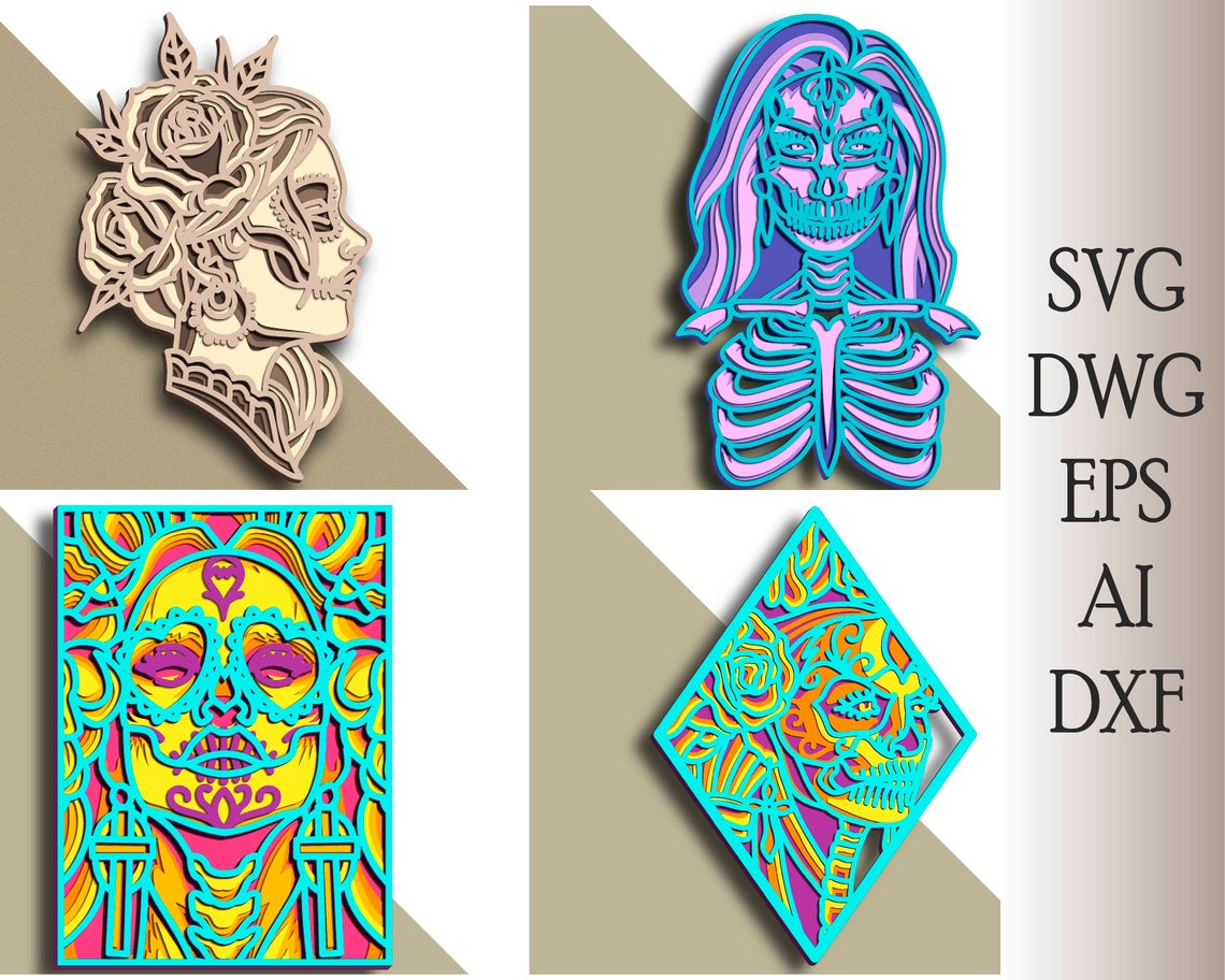 Sugar Skull Bundle Multilayer SVG/ Skull Mandala Bundle Cut - Etsy
