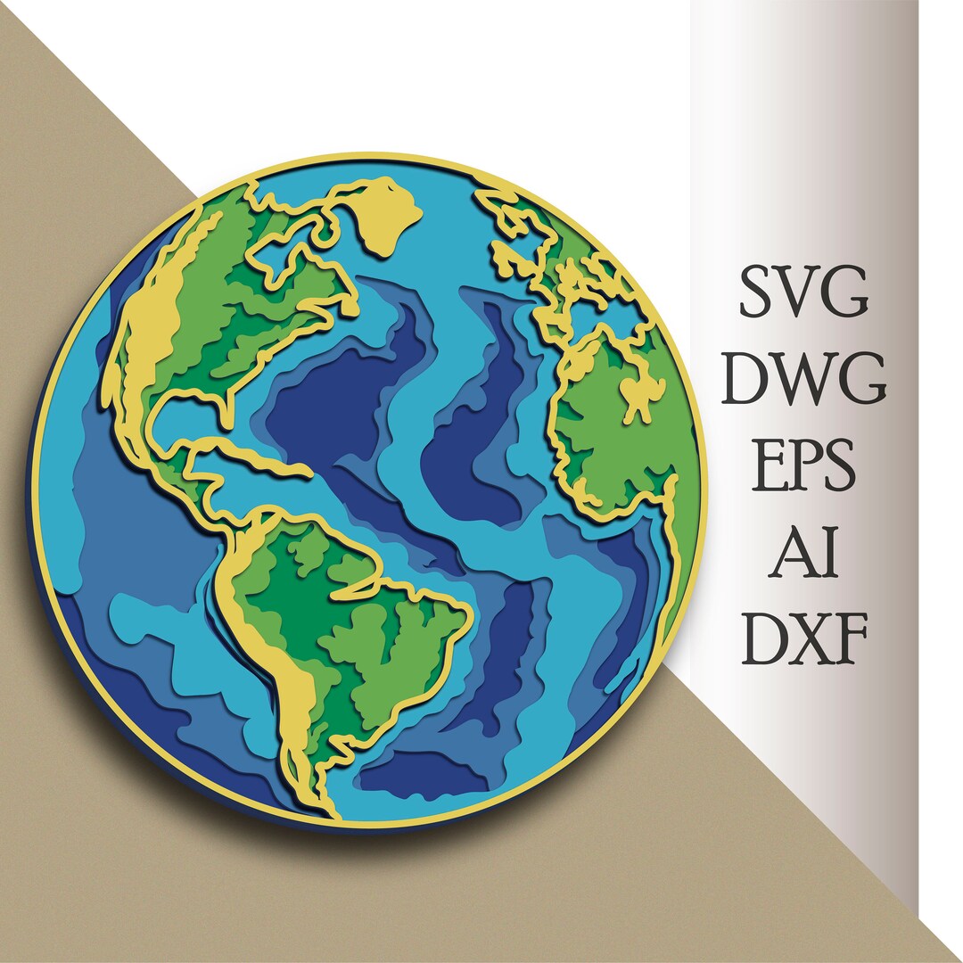 World Map multilayer SVG/ World Map cut file/ 3D layer/ Plywood cutting ...