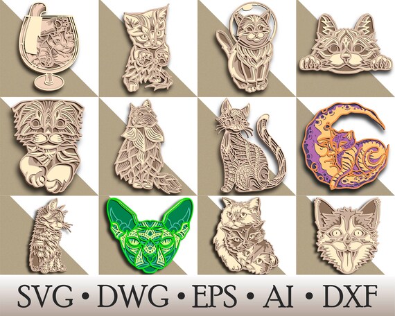 Cat Bundle Multilayer SVG/ Cat Bundle Cut File/ 3D Layer/ | Etsy