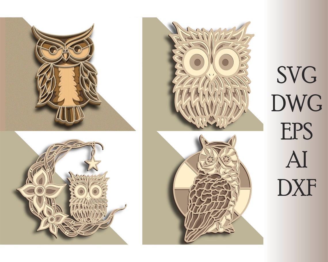 Owl Bundle Multilayer SVG/ Owl Bundle Cut File/ 3D Layer/ | Etsy