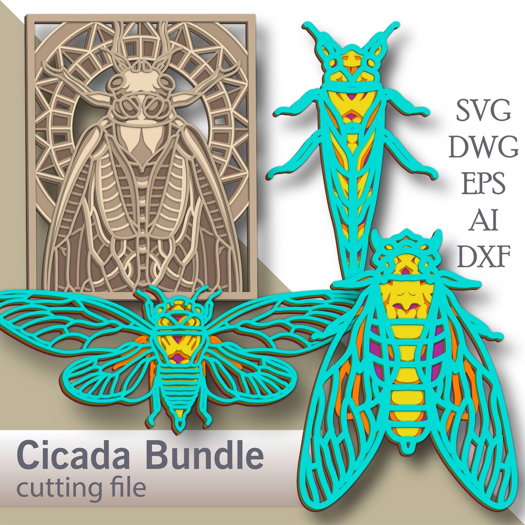 Cicada Bundle multicapa Svg/ Cicada Bundle archivo de corte/ capa 3D ...