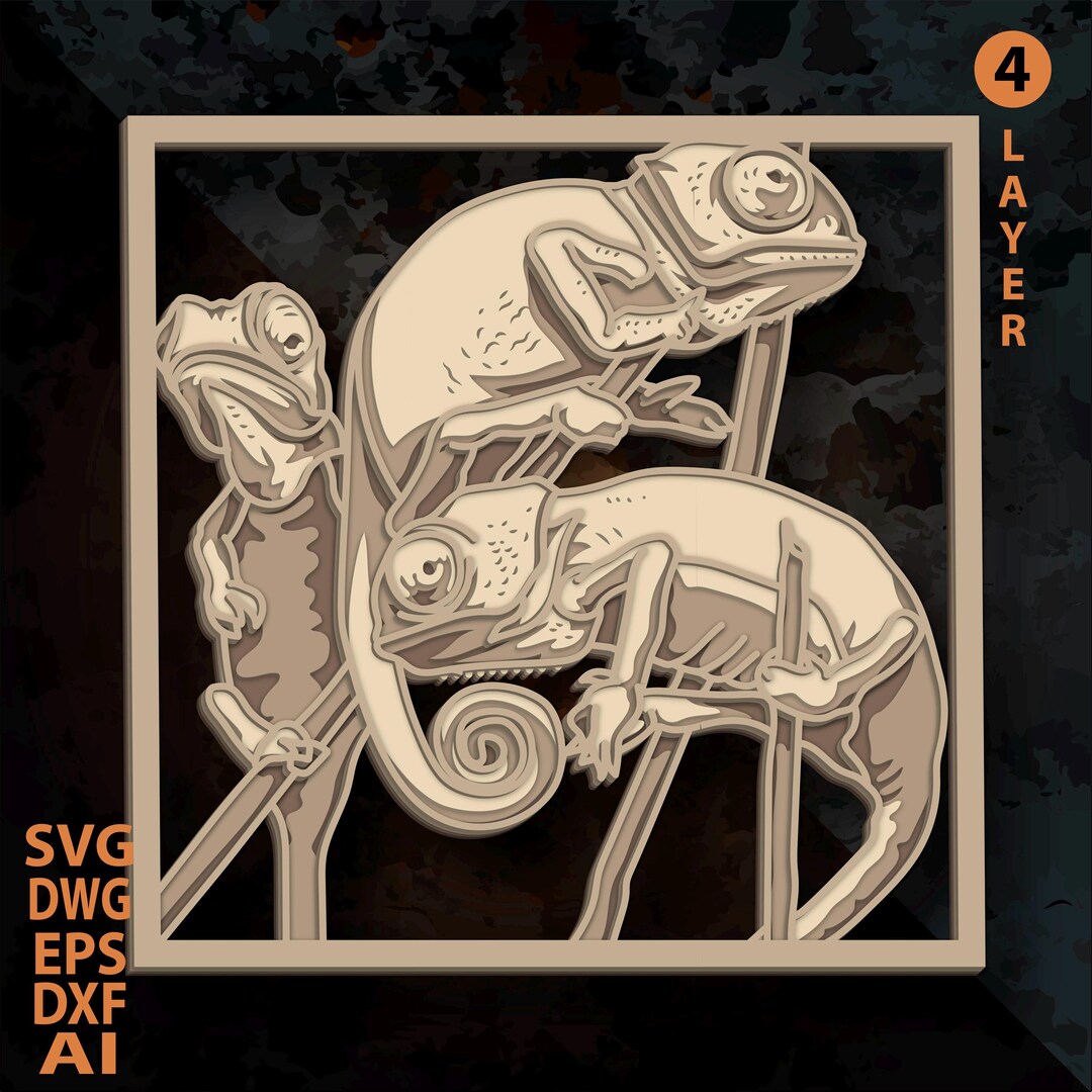 Chameleon Multilayer SVG. Laser Cut File. Layer Construction. Plywood ...