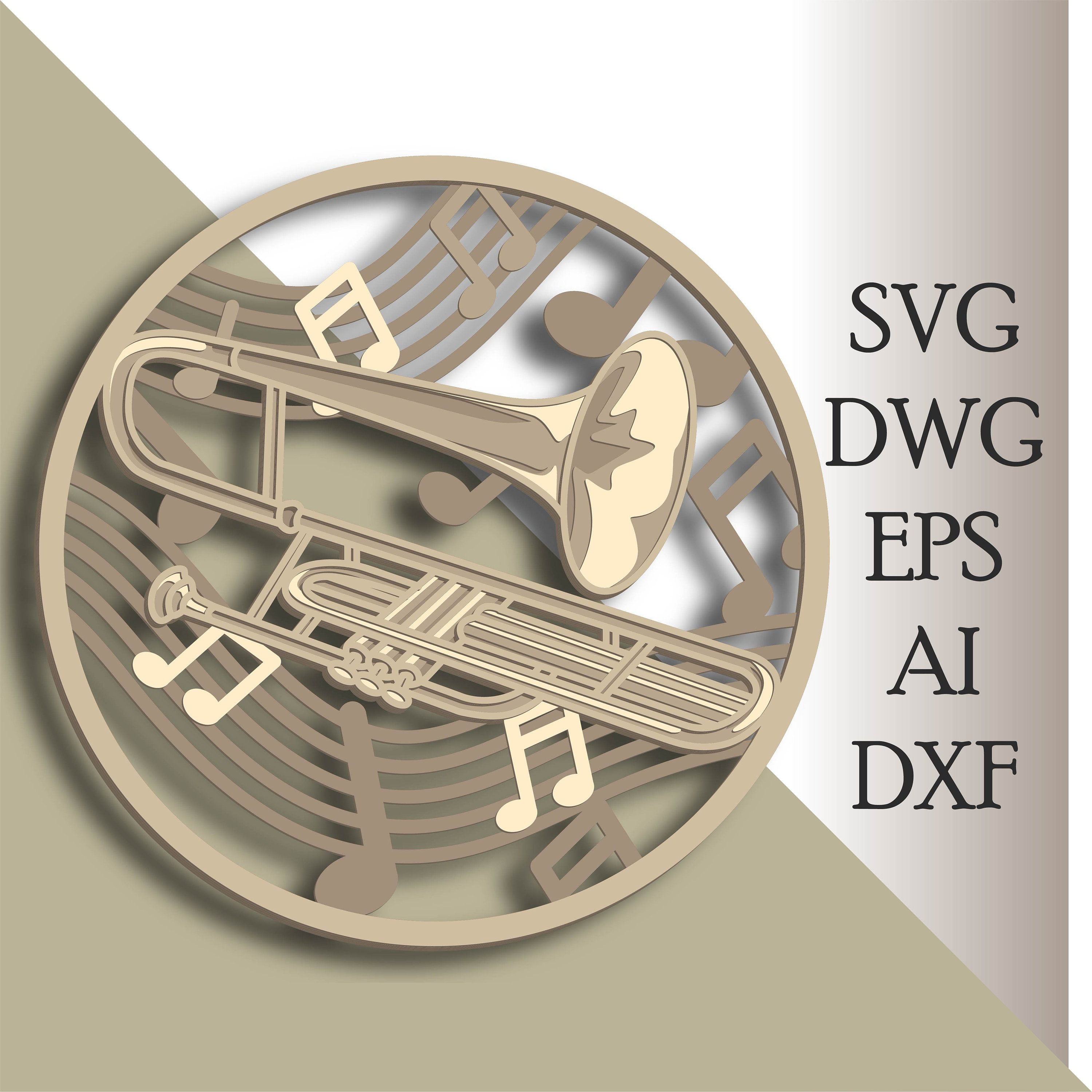 3D Trombone Multilayer SVG. Laser Cut File. Layer Construction. Plywood ...