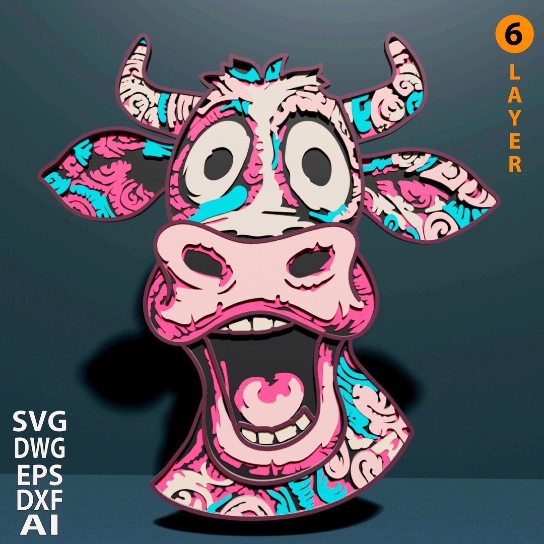 Funny Cow Multilayer SVG. Laser Cut File. Layer Construction. Plywood ...
