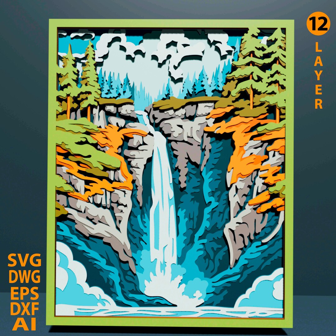 Waterfall Nature Multilayer SVG. Laser Cut File. Layer Construction ...