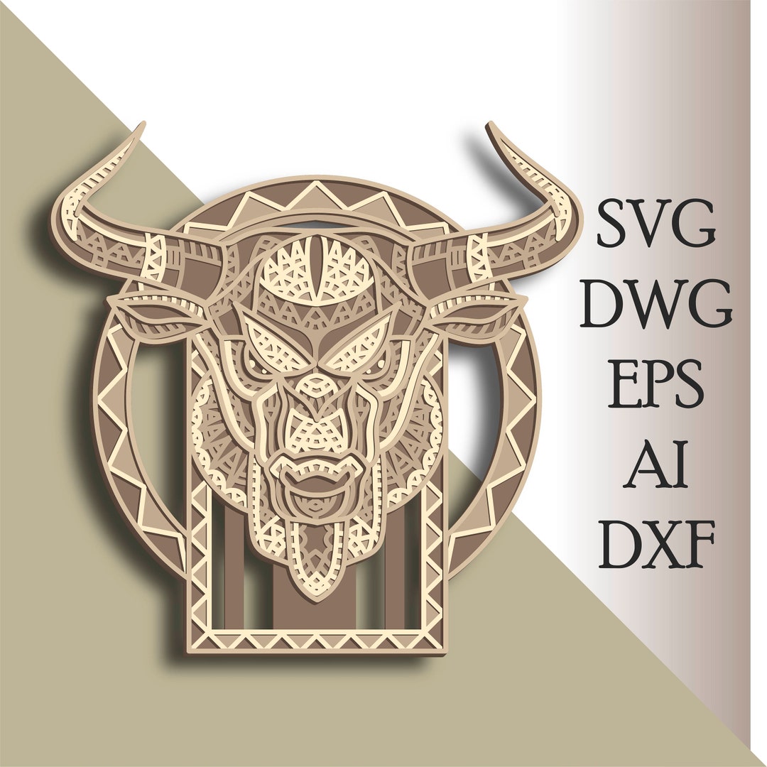 3D Bull Multilayer SVG/ Bull Cut File/ 3D Layer/ Plywood Cutting/ Paper ...