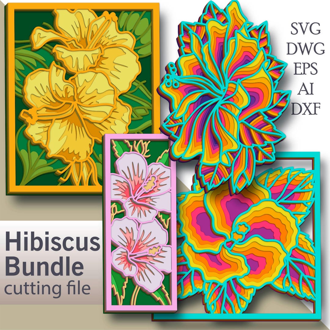 Hibiscus Bundle 3D Multilayer Svg/ Hibiscus Bundle Zentangle Cut File ...