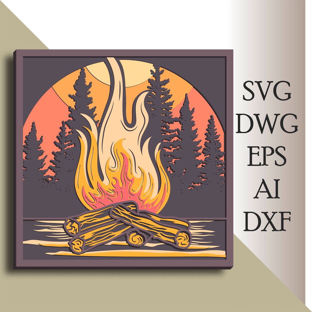 Camping Fire Multilayer SVG/ Camping Fire Cut File/ 3D Layer/ Plywood ...