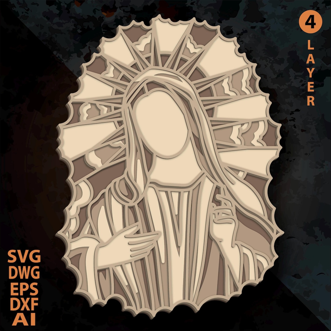 Virgen María SVG multicapa. Archivo para corte láser. Construcción por ...