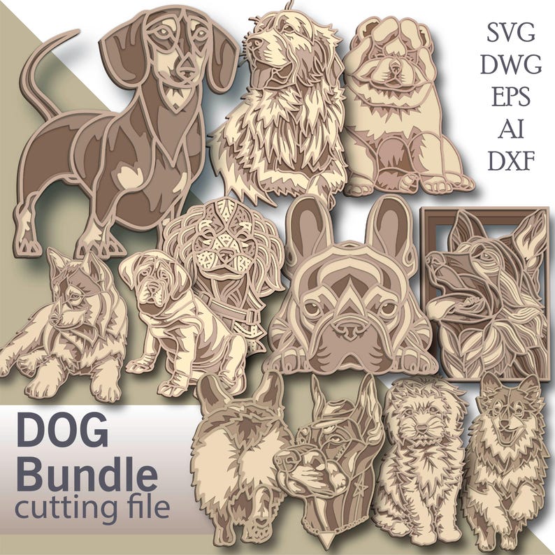 Dog Bundle Multilayer Svg. Laser Cut File. Layer Construction. Plywood ...