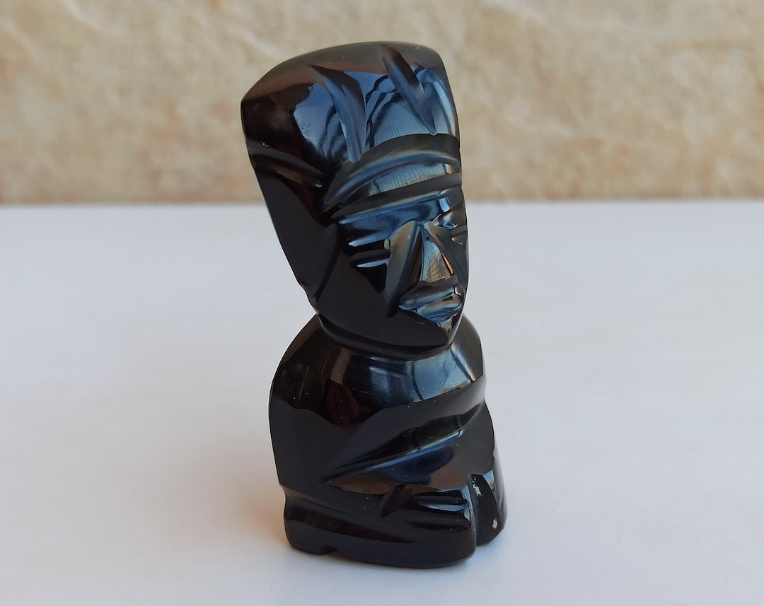 Black Obsidian Inca God Figurine, Obsidian Skull Huge, Carved Crystal ...