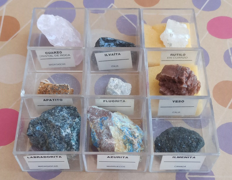 Mineral Collection SET: Ilmenite, Azurite, Labradorite, Quartz - Etsy