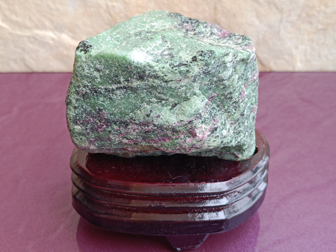 Raw Ruby Zoisite Specimen: Natural Rough Gemstone With Black Crystal ...