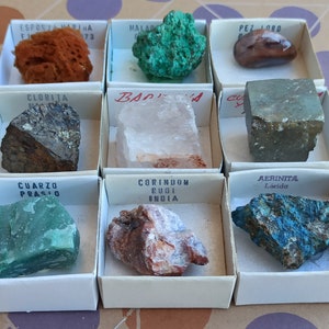 Minerals Collection, SET of 9, Malachite, Agate, Chlorite, Barite ...