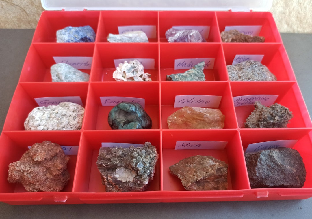 Minerals Collection Set of 16, Rock Set, Fossil and Mineral Set ...