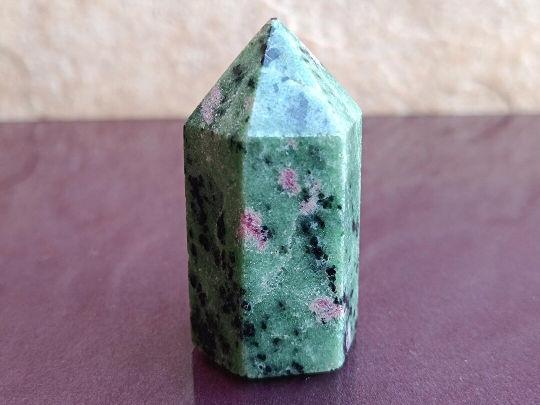 Ruby Zoisite Tower: Raw Crystal With Black Hornblende Inclusions - Etsy