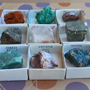 Minerals Collection, SET of 9, Malachite, Agate, Chlorite, Barite ...