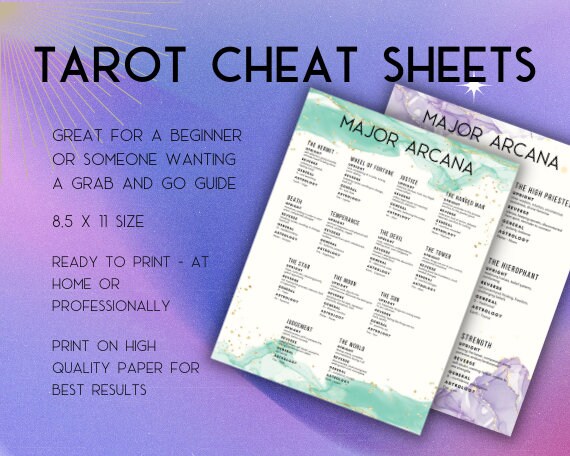 Tarot Cheat Sheet, Tarot Reference Guide, Tarot Beginnger, Printable ...