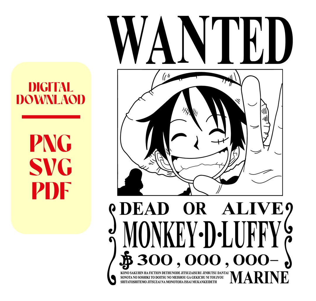 Monkey D. Luffy Black and White Wanted Digital Poster PNG - Etsy