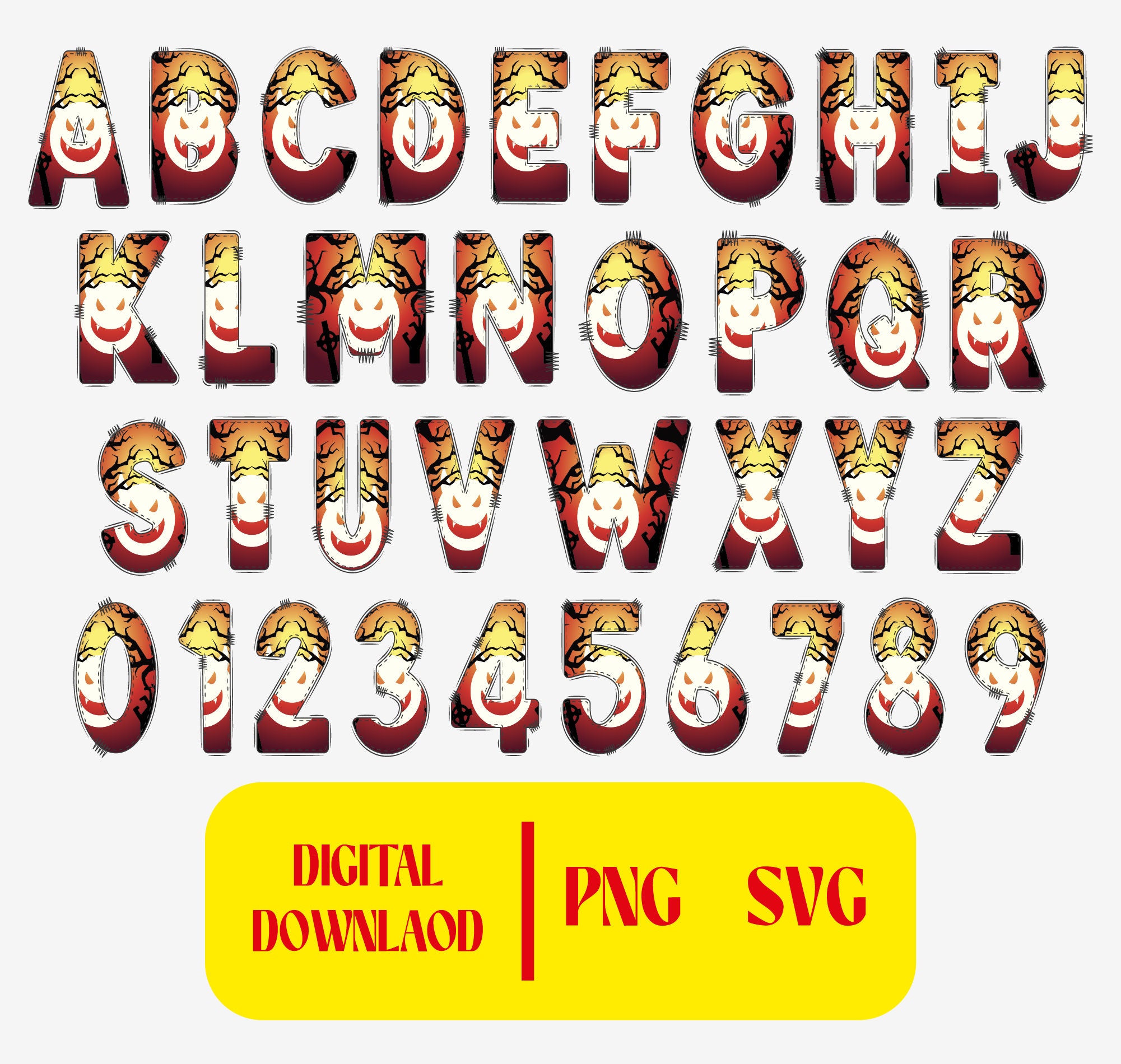 Halloween Doodle Font Bundle SVG and PNG Files Halloween Fonts ...