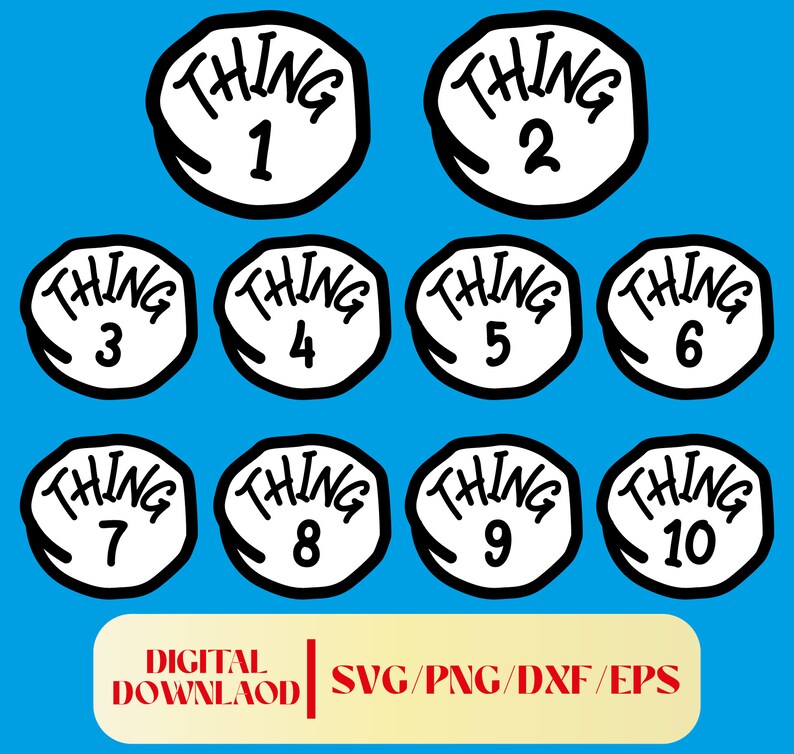 Thing 1 Svg, Dxf, Png and Eps | Kids Svg | Thing 2 Svg | Svg for Cricut ...