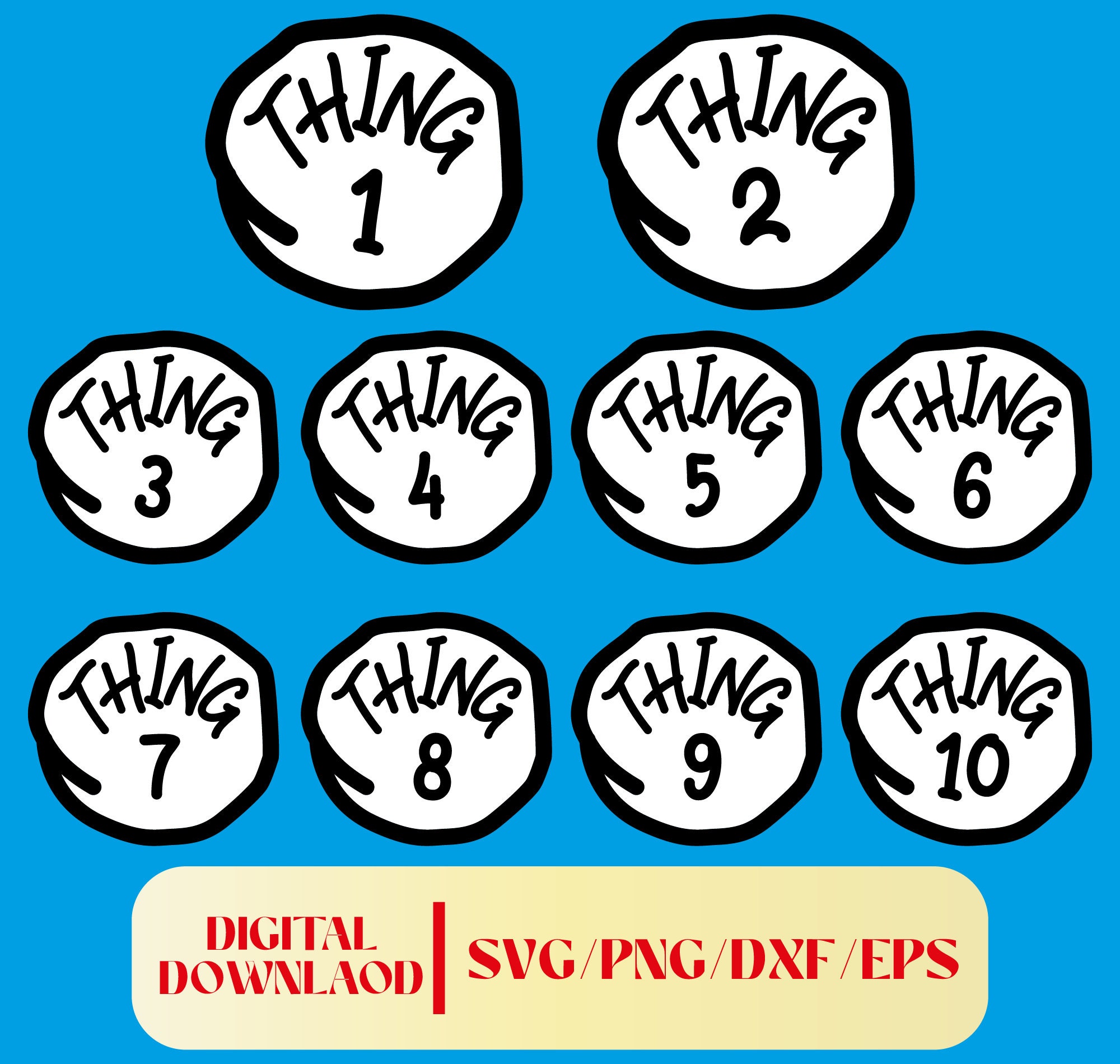 Thing 1 Svg, Dxf, Png and Eps | Kids Svg | Thing 2 Svg | Svg for Cricut ...