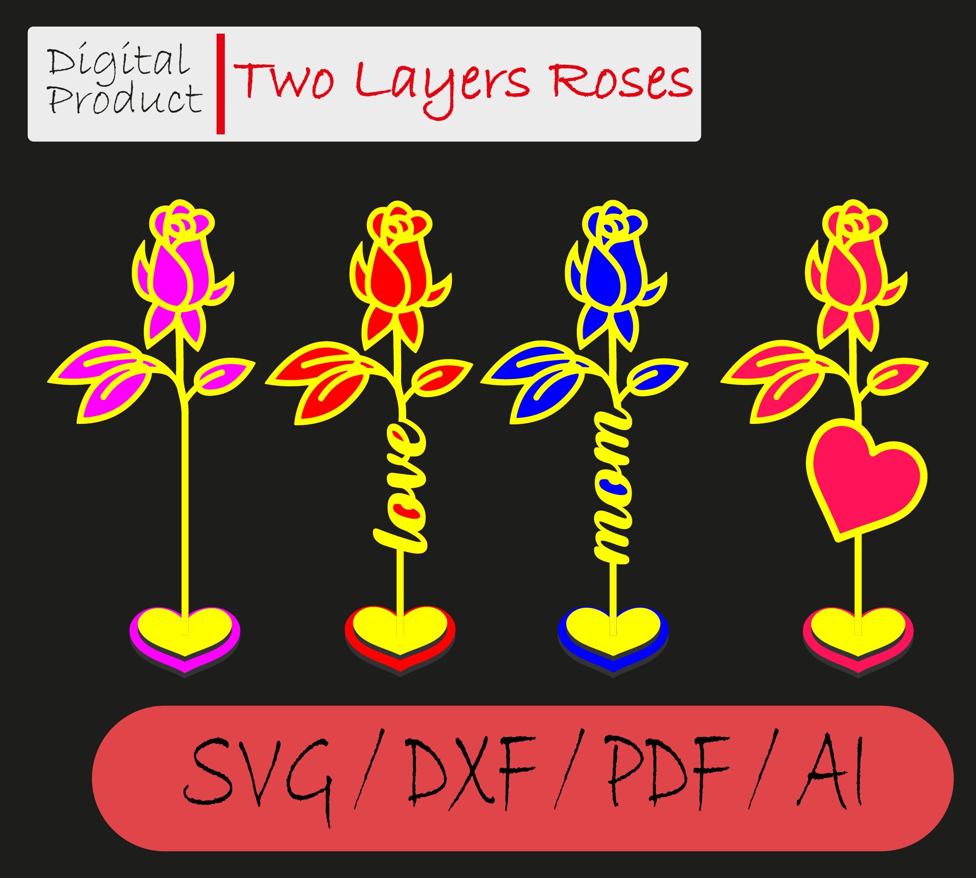 Two Layer Rose Laser Cut Svg Files | Rose Laser Cut File for Glowforge ...