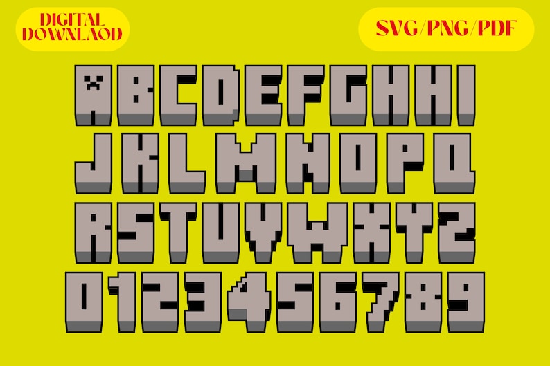 Minecraft Alphabets Svg | Minecraft Letters and Numbers Png - Etsy