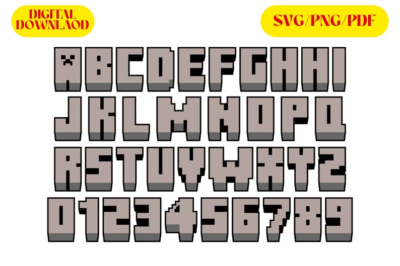 Minecraft Alphabets Svg | Minecraft Letters and Numbers Png - Etsy
