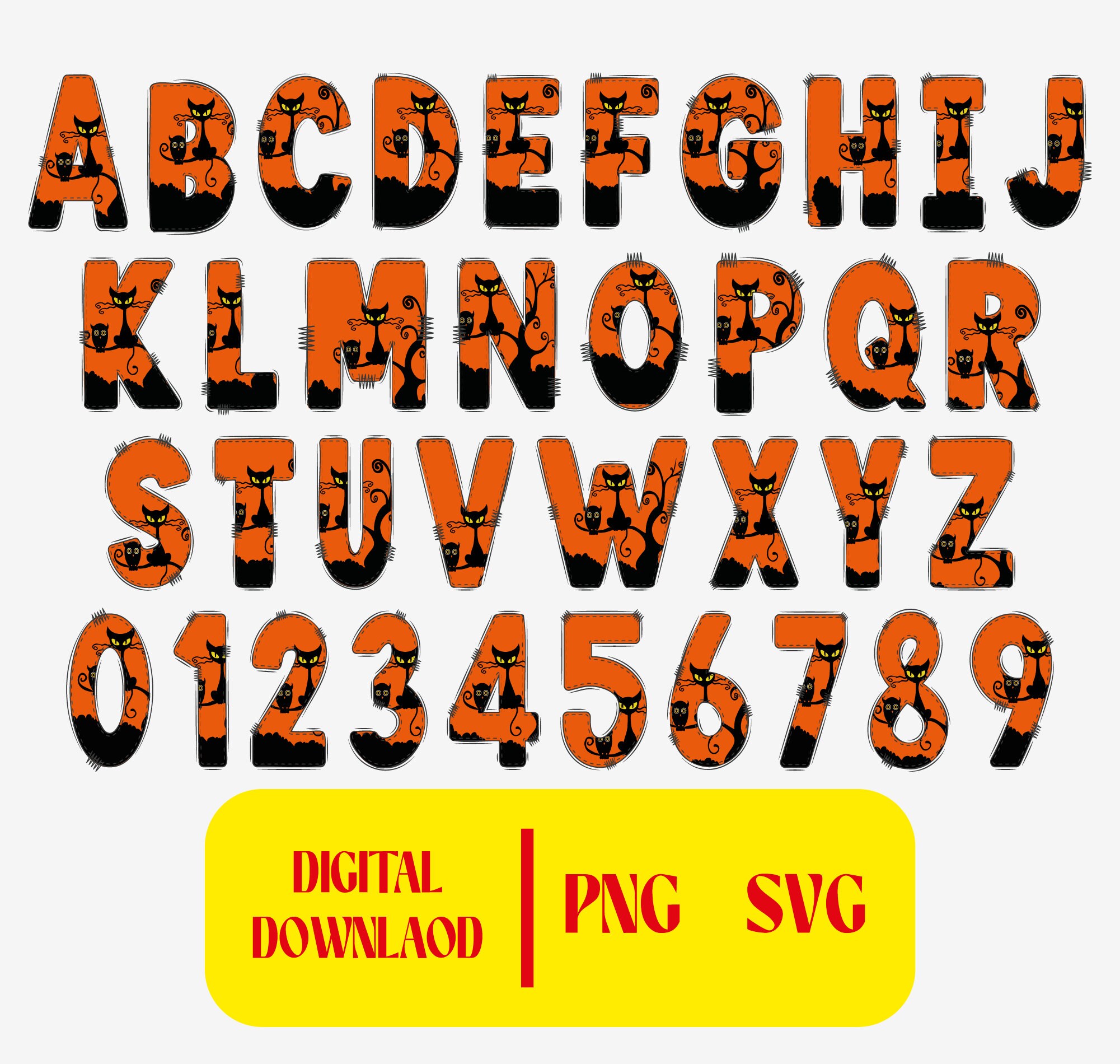 Halloween Doodle Font Bundle SVG and PNG Files Halloween Fonts ...