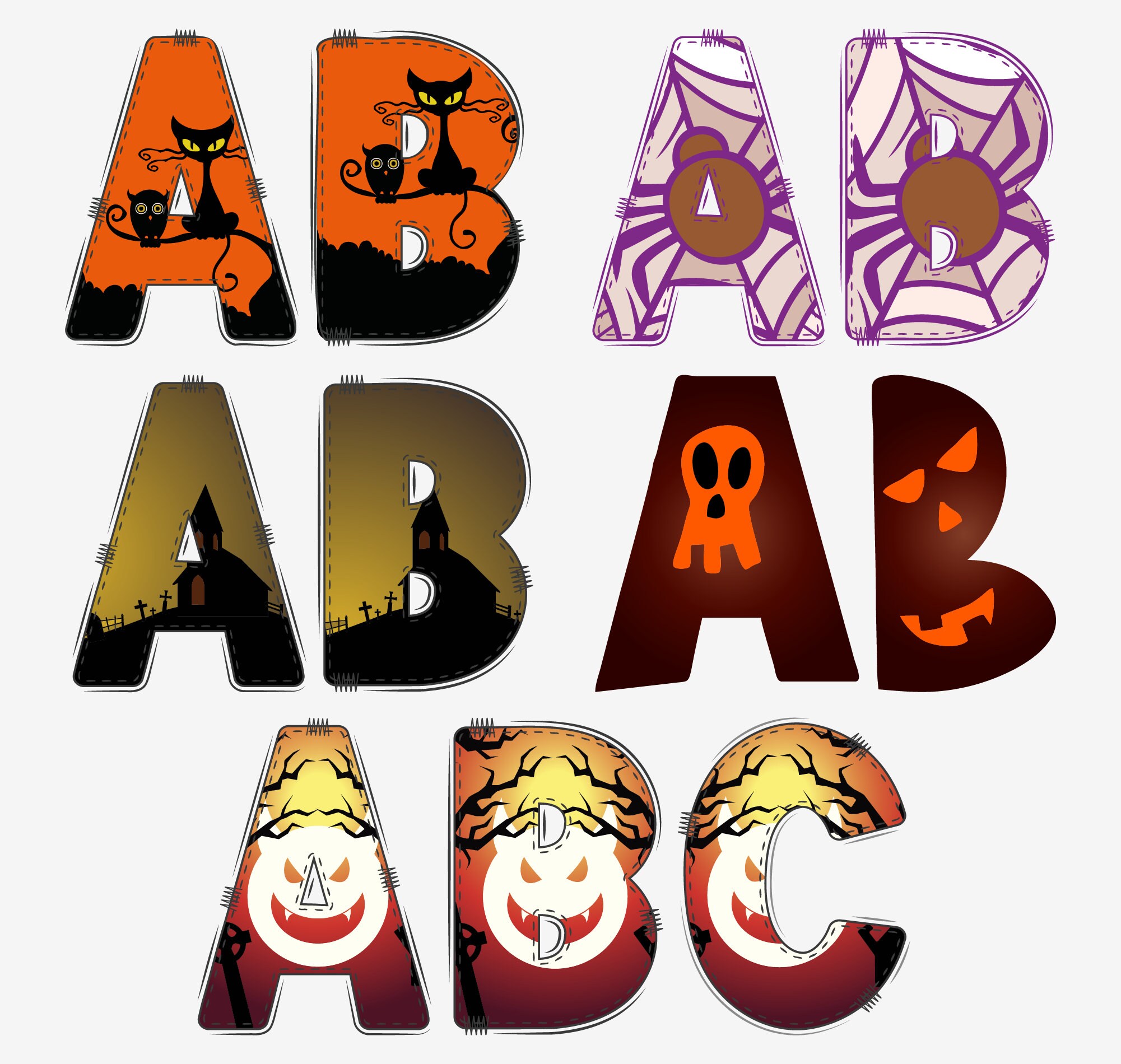 Halloween Doodle Font Bundle: SVG & PNG Files With Clip Art (digital ...