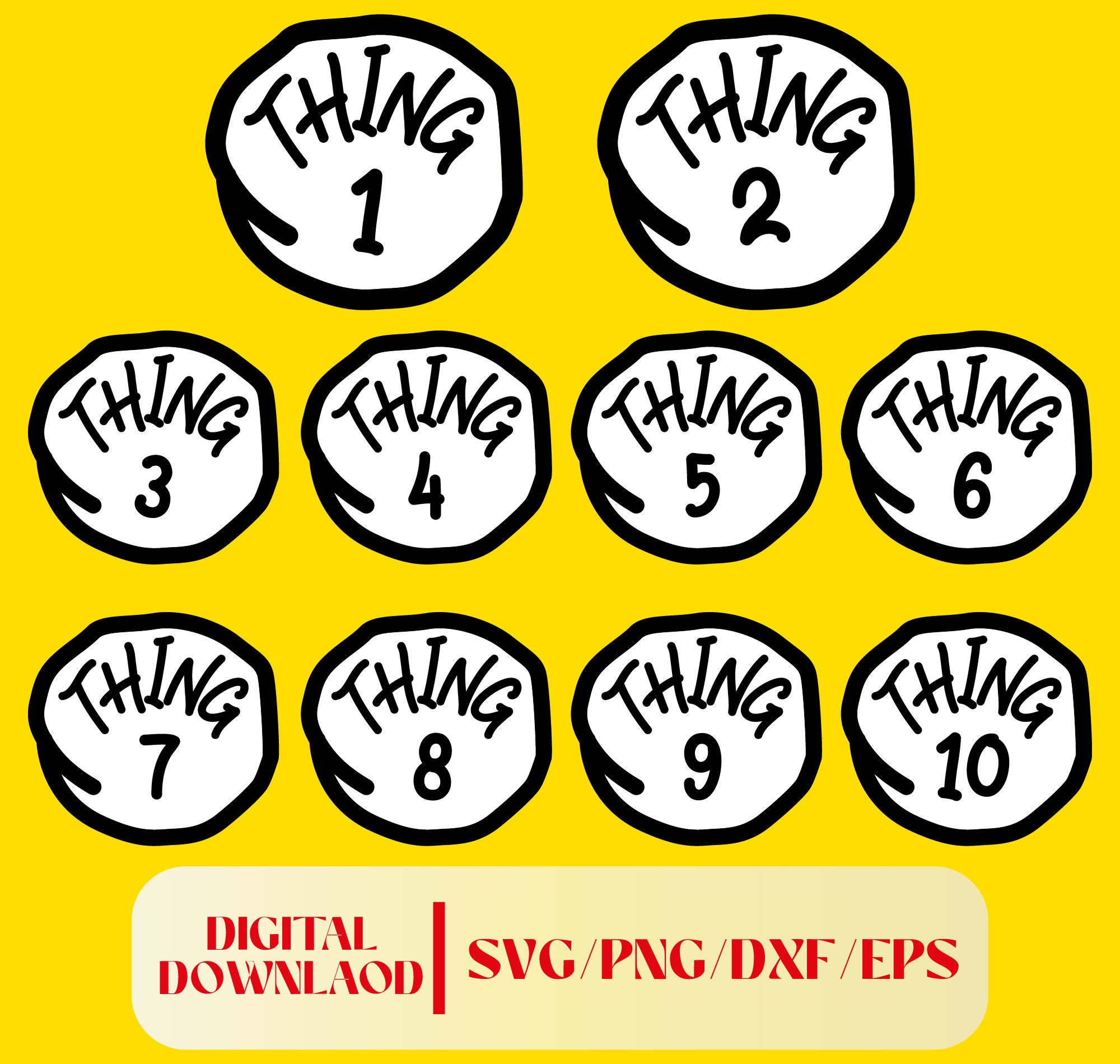 Thing 1 Svg, Dxf, Png and Eps | Kids Svg | Thing 2 Svg | Svg for Cricut ...
