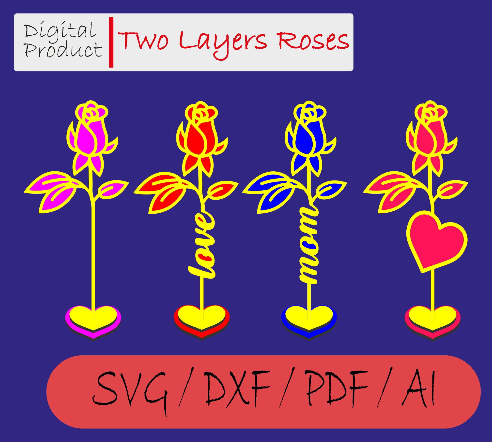 Two Layer Rose Laser Cut Svg Files | Rose Laser Cut File for Glowforge ...