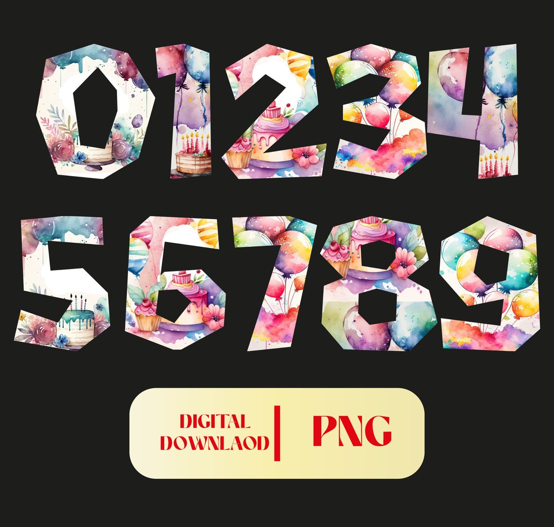 Watercolor Letters and Numbers PNG: Birthday Font (digital Download) - Etsy